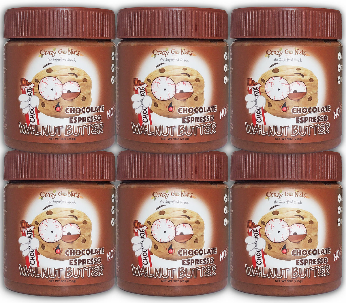9oz Chocolate Espresso Walnut Butter 6 PACK – Crazy Go Nuts Walnuts