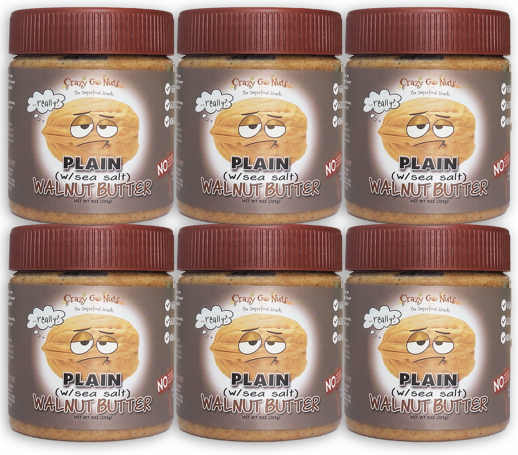 9oz Plain W/ Sea Salt Walnut Butter 6 PACK – Crazy Go Nuts Walnuts